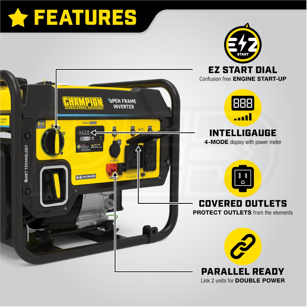 Champion 201049 - 3650 Watt Open-Frame Inverter Generator w/ RV Outlet ...