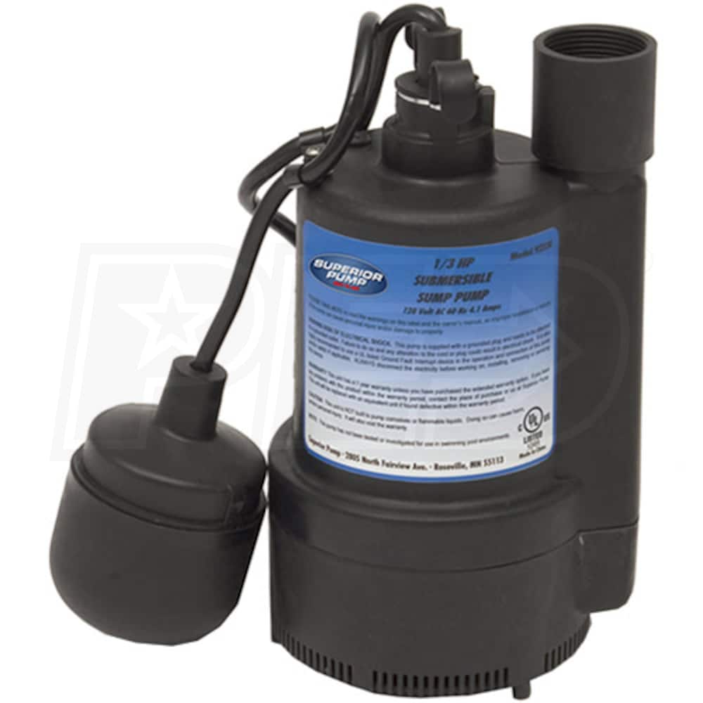 Superior Pump 92330 - 1/3 HP Thermoplastic Submersible Sump Pump w ...