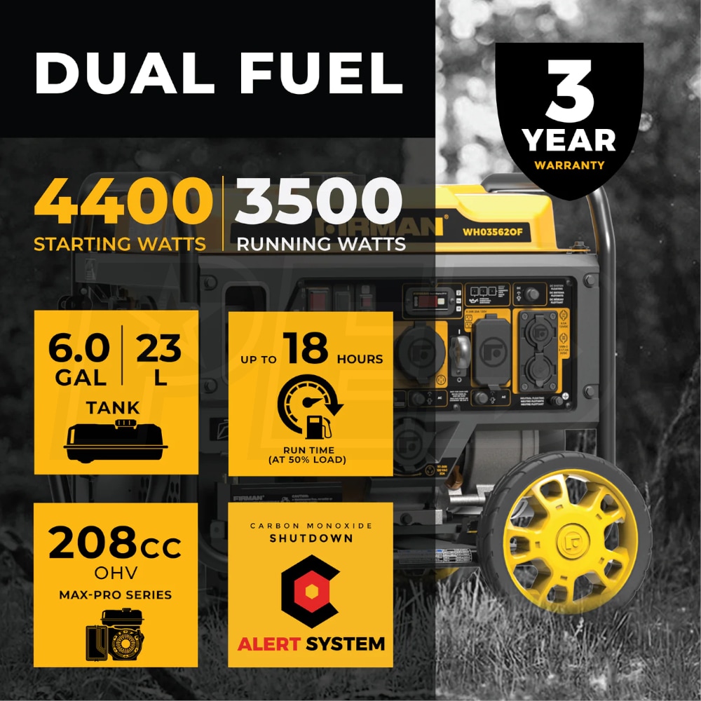 Firman W03562OF - 3500 Watt Dual Fuel Electric Start Open-Frame ...