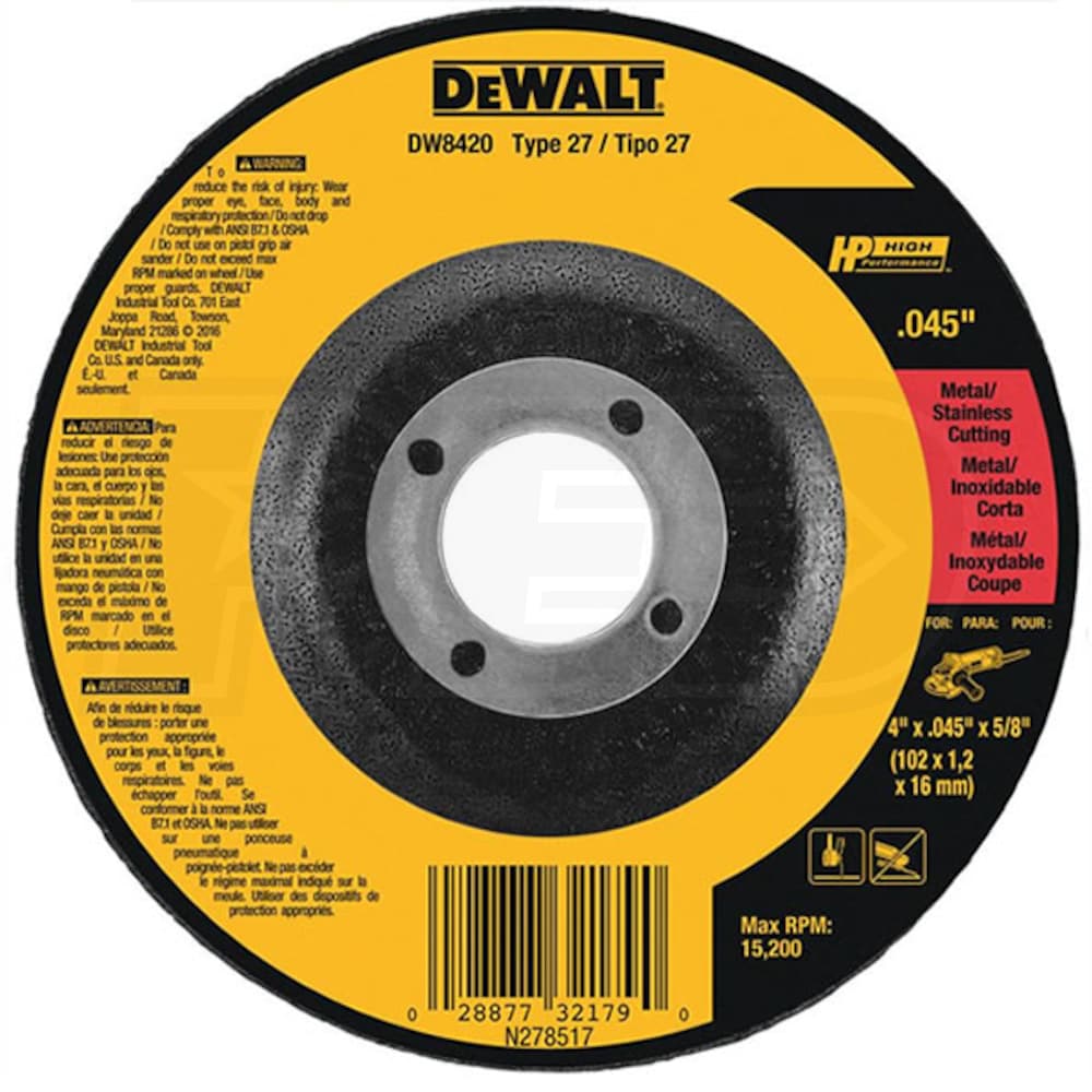 DeWALT DW8424 - Type 27 Cutting Wheel - 7/8"Arbor - Stainless Steel ...