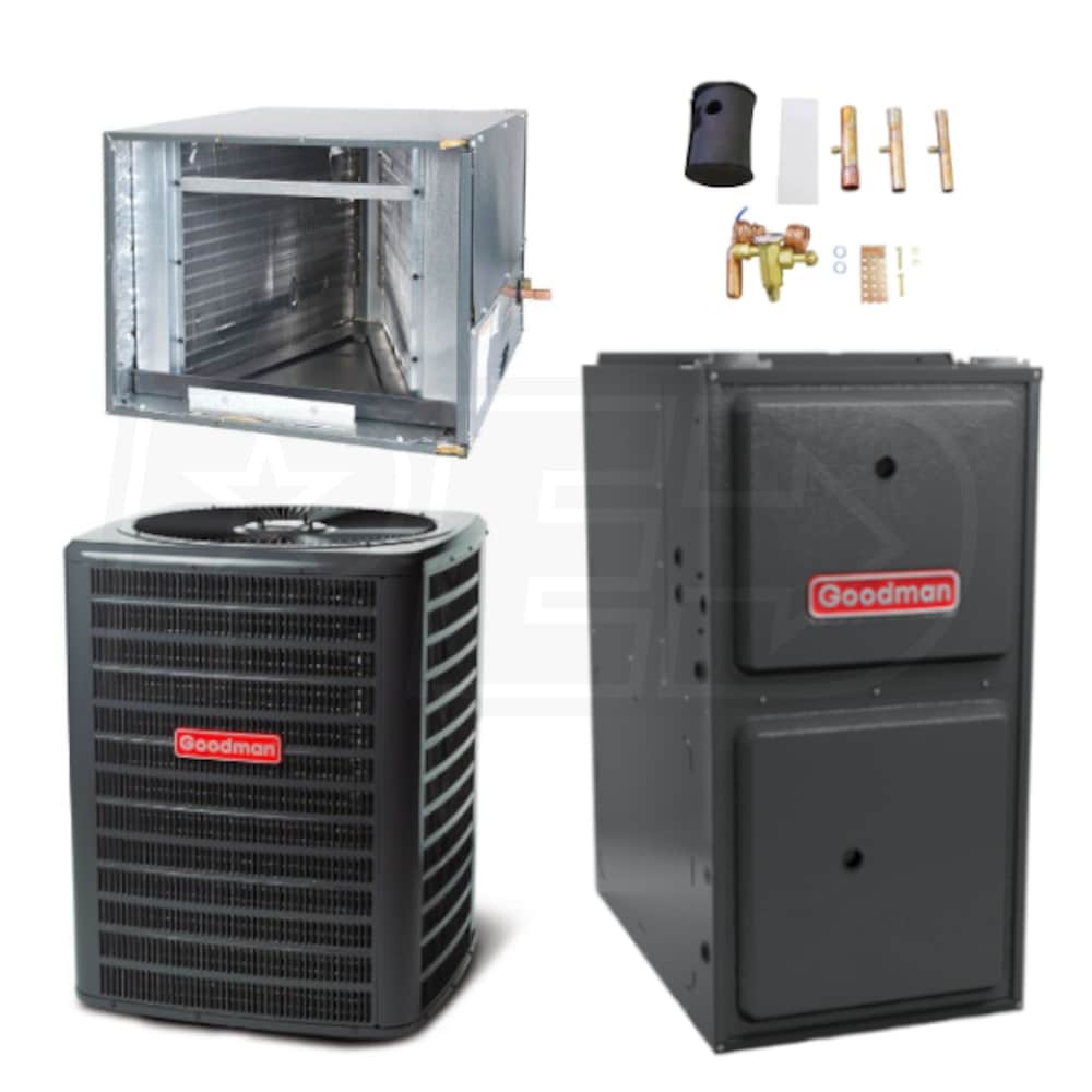 Goodman - 1.5 Ton Cooling - 80k BTU/Hr Heating - Heat Pump + Furnace ...