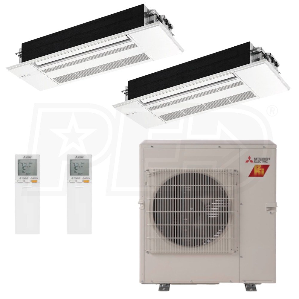 Mitsubishi One-Way Ceiling 2-Zone H2i System - 30,000 BTU Outdoor - 12k ...