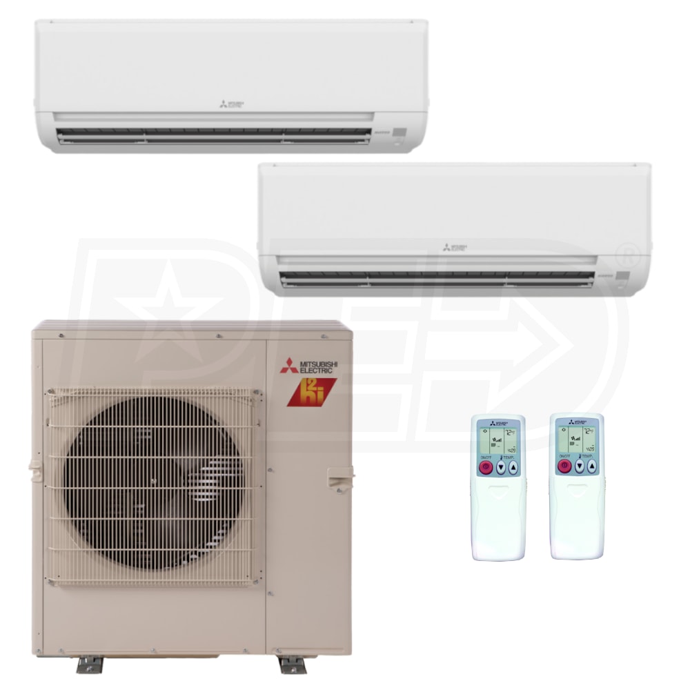 Mitsubishi Wall Mounted 2-Zone H2i System - 30,000 BTU Outdoor - 18k ...