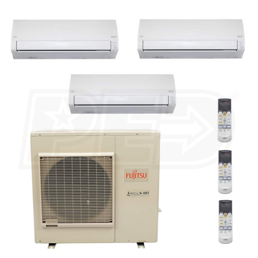 Fujitsu Wall Mounted 3-Zone System - 36,000 BTU Outdoor - 7k + 9k + 12k ...