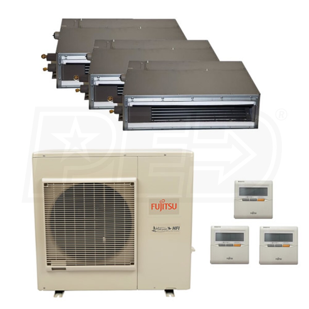 Fujitsu Concealed Duct 3-Zone System - 36,000 BTU Outdoor - 7k + 7k ...
