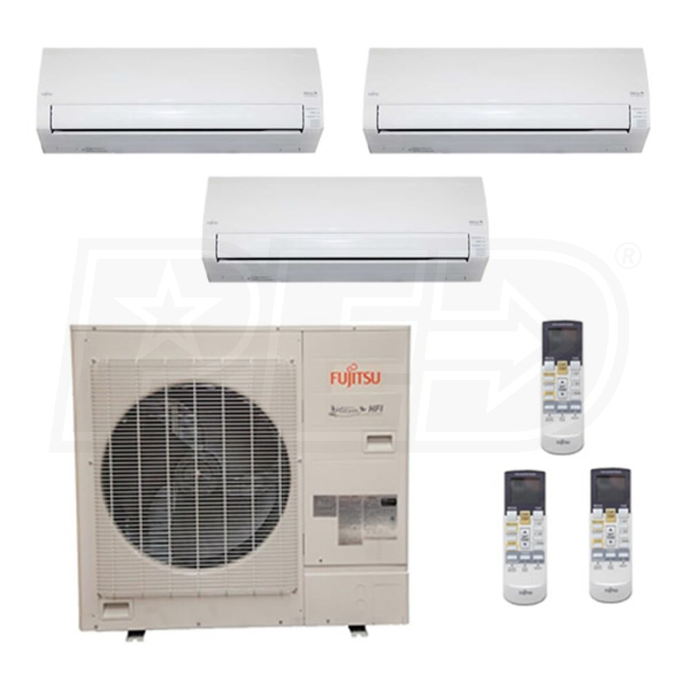Fujitsu Wall Mount 3-Zone System - 45,000 BTU Outdoor - 7k + 18k + 18k ...