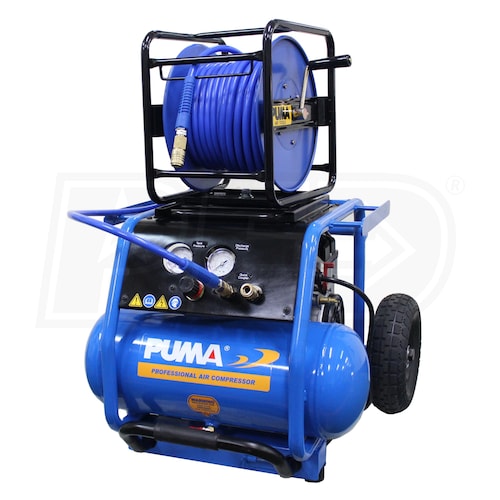 Puma 1.5-HP 4-Gallon Silent Oil-Less Air Compressor w/ Hose Reel | Puma ...