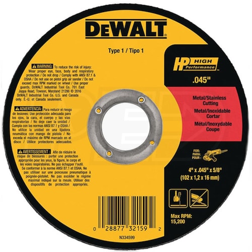 DeWALT DW8062 - Type 1 HP Metal Cutting Wheel - 7/8" Arbor - Stainless ...
