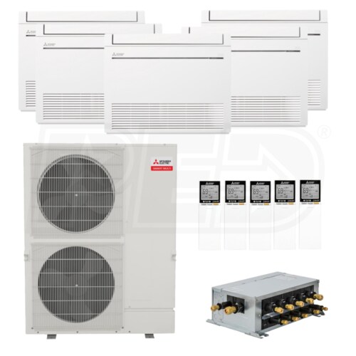 Mitsubishi Floor Mounted 5-Zone System - 48,000 BTU Outdoor - 12k + 12k ...