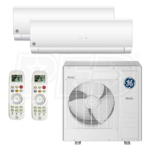 GE Wall Mounted 2-Zone System - 36,000 BTU Outdoor - 9k + 18k Indoor ...
