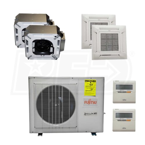 Fujitsu Ceiling Cassette 2-Zone System - 18,000 BTU Outdoor - 9k + 12k ...