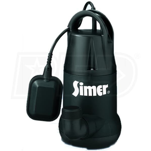 Simer 12558 - 1/3 HP Thermoplastic Sump Pump w/ Tether Float Switch ...