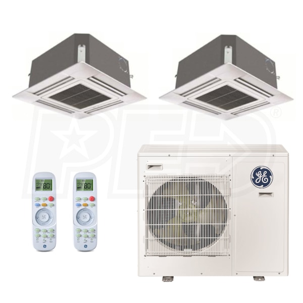 GE Ceiling Cassette 2-Zone System - 20,000 BTU Outdoor - 9k + 9k Indoor ...