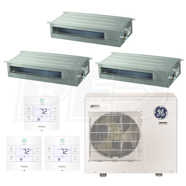 GE Concealed Duct 3-Zone System - 36,000 BTU Outdoor - 12k + 12k + 12k ...