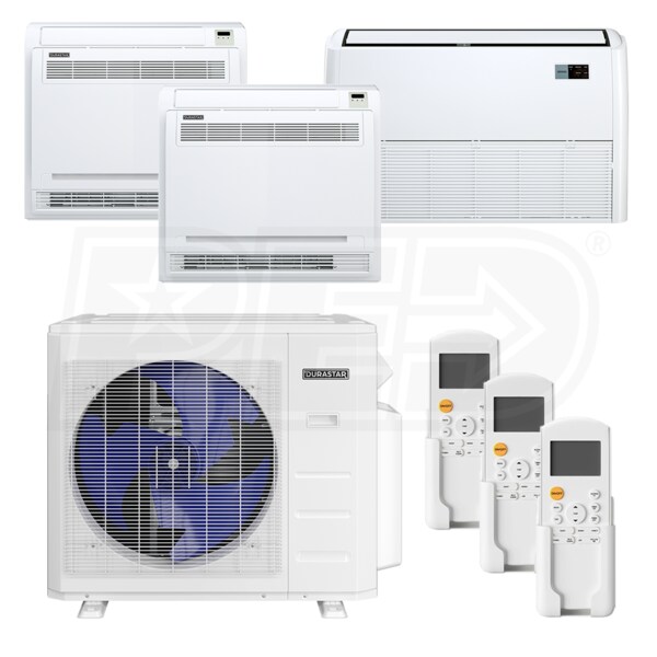 Durastar Floor Mounted 3-Zone System - 36,000 BTU Outdoor - 12k + 12k ...