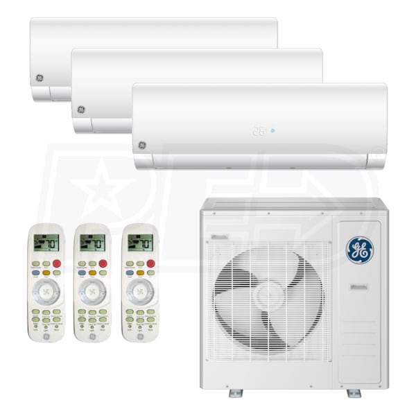 GE Wall Mounted 3-Zone System - 36,000 BTU Outdoor - 7k + 12k + 24k ...