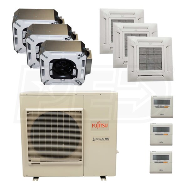Fujitsu Ceiling Cassette 3-Zone System - 36,000 BTU Outdoor - 7k + 7k ...