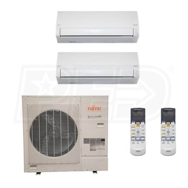 Fujitsu Wall Mount 2-Zone System - 45,000 BTU Outdoor - 24k + 24k ...