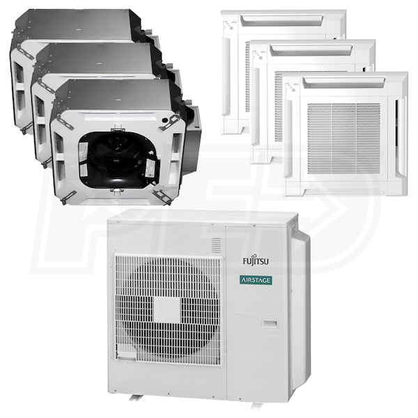 Fujitsu Ceiling Cassette 3-Zone System - 36,000 BTU Outdoor - 9k + 9k ...