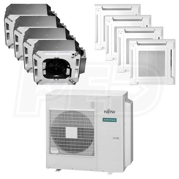 Fujitsu Ceiling Cassette 4-Zone System - 36,000 BTU Outdoor - 7k + 7k ...