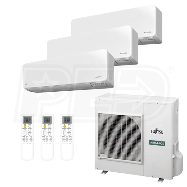 Fujitsu Wall Mounted 3-Zone XLTH - 24,000 BTU Outdoor - 7k + 9k + 9 k ...